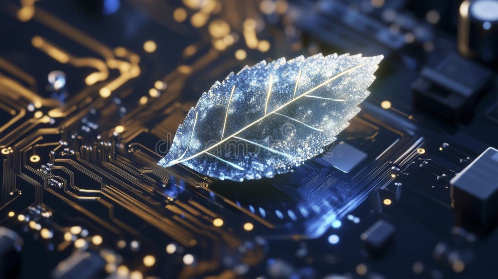 Digital Leaf Design on Circuit Board Background Stock Photo - Image of ...