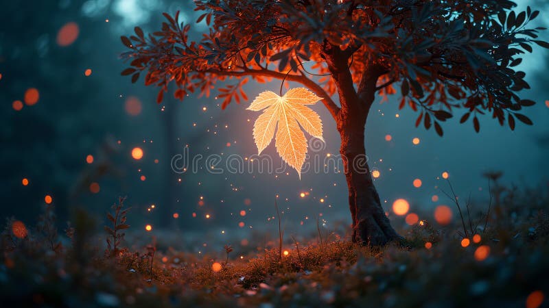 Digital Leaf Falling with Particles in Environment Stock Photo - Image ...