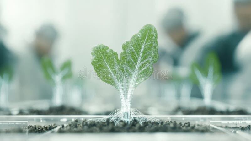Digital Leaf Sprout in High-Tech Environment Stock Photo - Image of ...