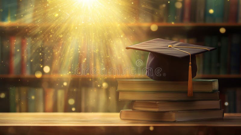 Digital Learning Education Concept with Graduation Cap and Books in a ...