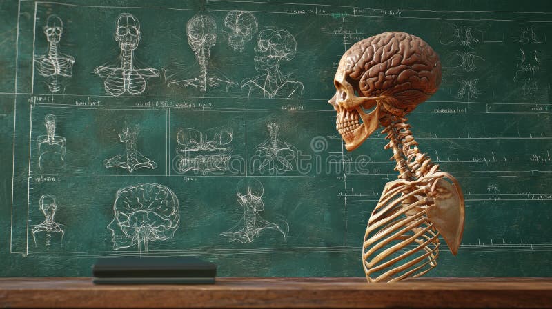 Digital Learning Education Concept with Skeleton and Brain Model in ...