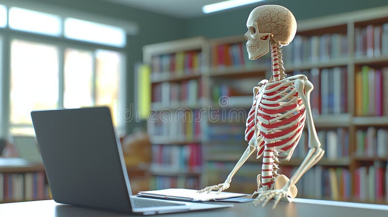 Digital Learning Education Concept with Skeleton Using Laptop in Modern ...