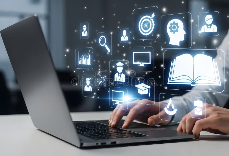 Online Education and Business Development with Digital Interface Icons ...