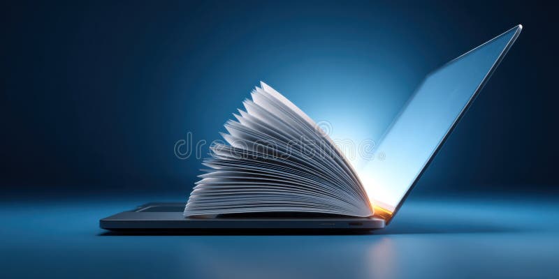 Digital Learning: Open Book on Laptop - Modern Education Stock ...