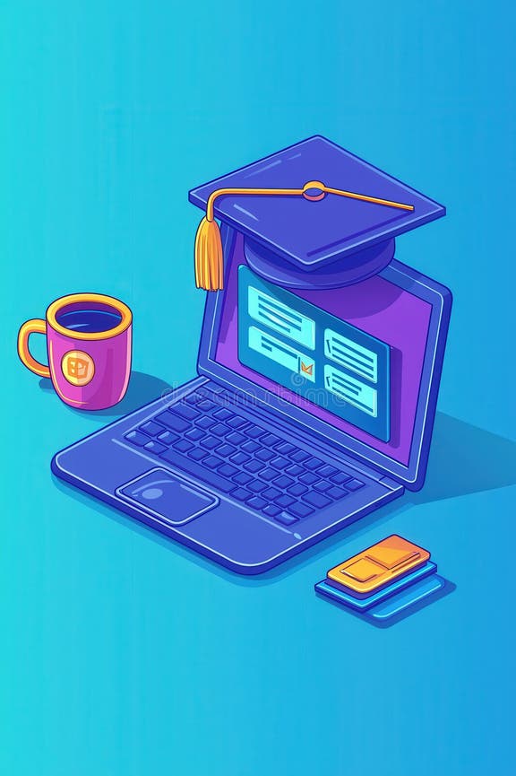 Digital Learning Represented with Illuminated Laptop and Graduation Cap ...