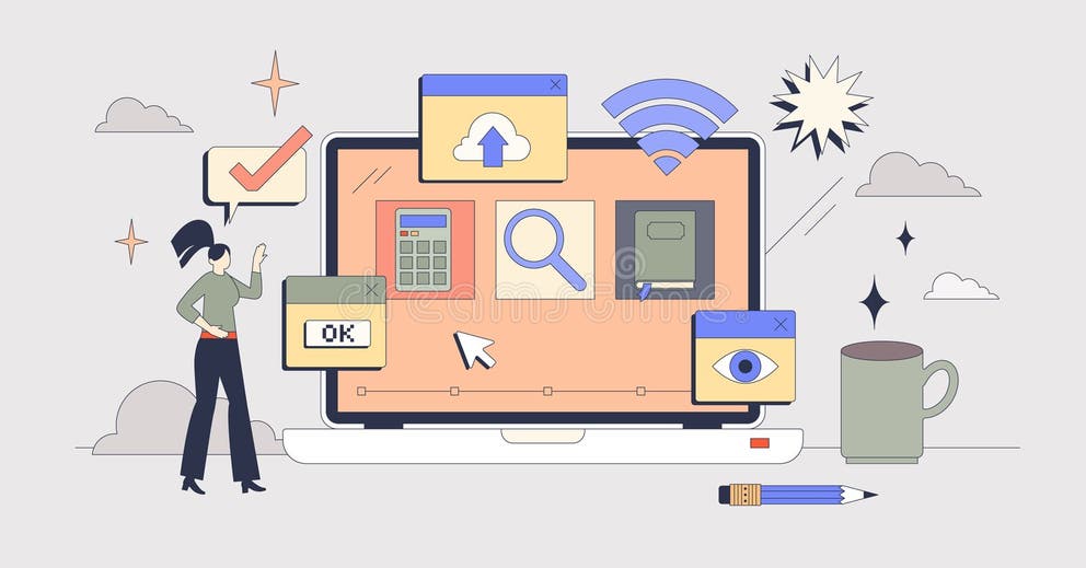 Digital Learning Tools for Online Education Tiny Person Neubrutalism ...