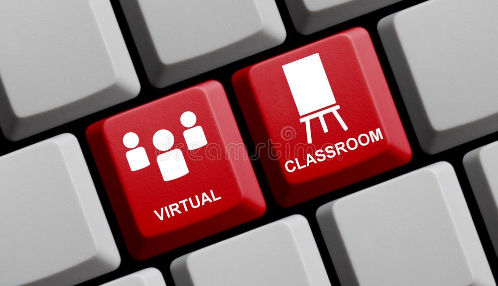 Digital Learning - Virtual Classroom on Red Computer Keyboard 3D ...