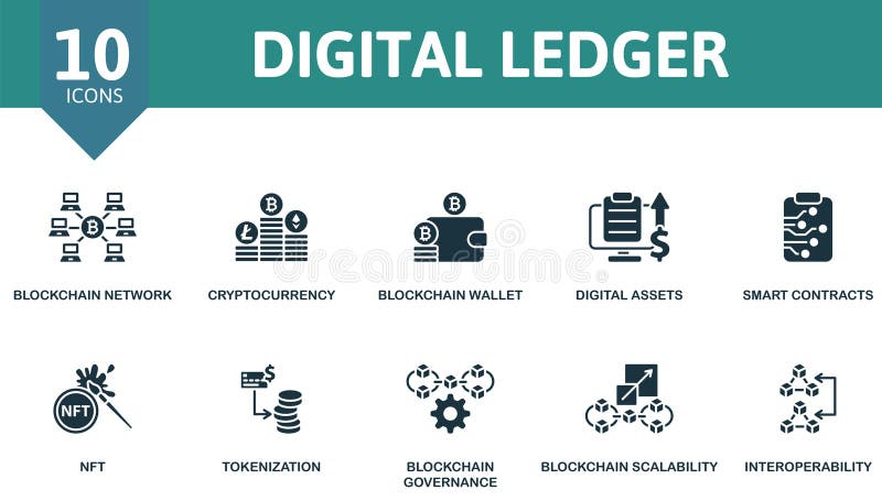Digital Ledger Set. Creative Icons. Stock Vector - Illustration of ...