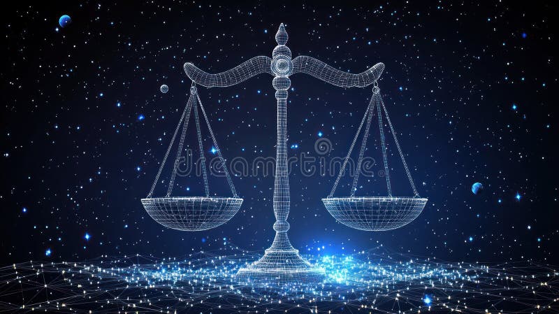 Digital Libra Scales on Cosmic Background Stock Illustration ...