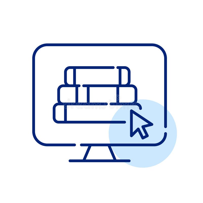 Digital Library Access Symbol. Stack of Books on Computer Monitor and ...