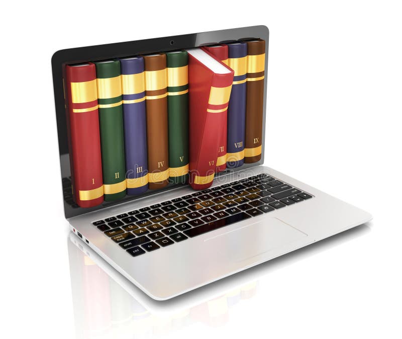 Digital Library - Books Inside Computer Stock Photo - Image of monitor ...