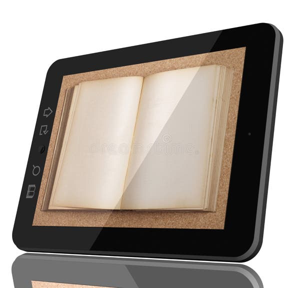 Digital Library Concept - CGI Tablet Computer and Open Book on S Stock ...