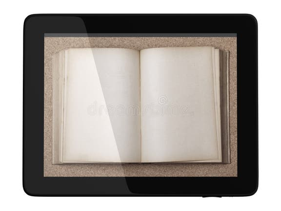 Digital Library Concept - Generic Tablet Computer and Book on Screen ...