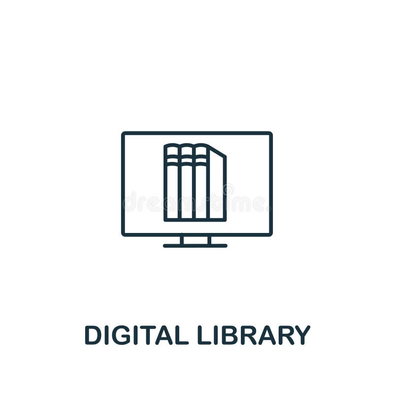 Digital Library Icon from E-learning Collection. Simple Line Element ...