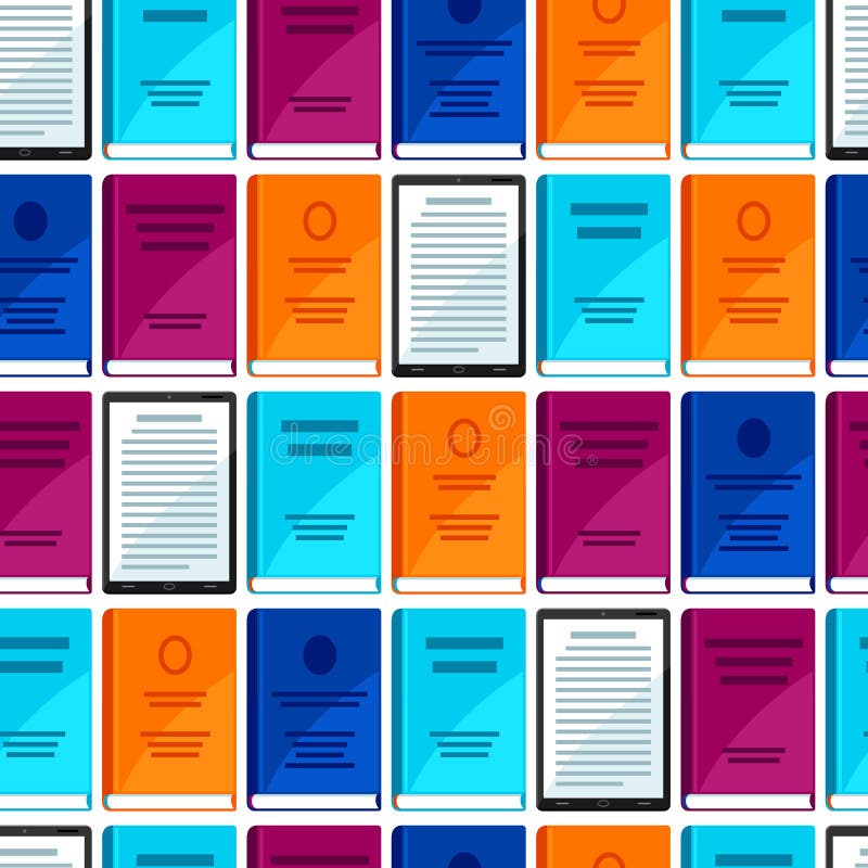 Library Seamless Pattern. Paper Books, Newspaper, Glasses, Magnifier in ...