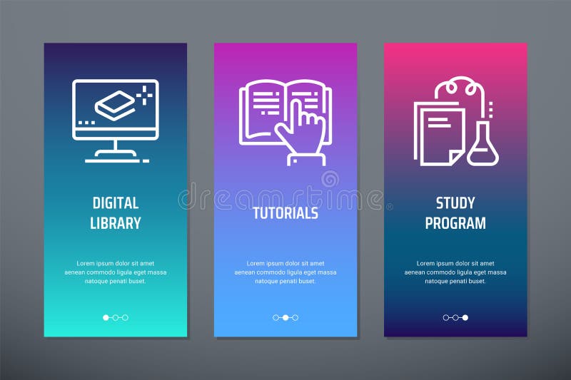 Digital Library, Tutorials, Study Program Vertical Cards with Strong Metaphors. Stock Vector ...