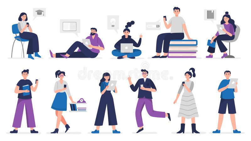 Cute People Study and Read Books on Phones, Laptops, Computers and ...