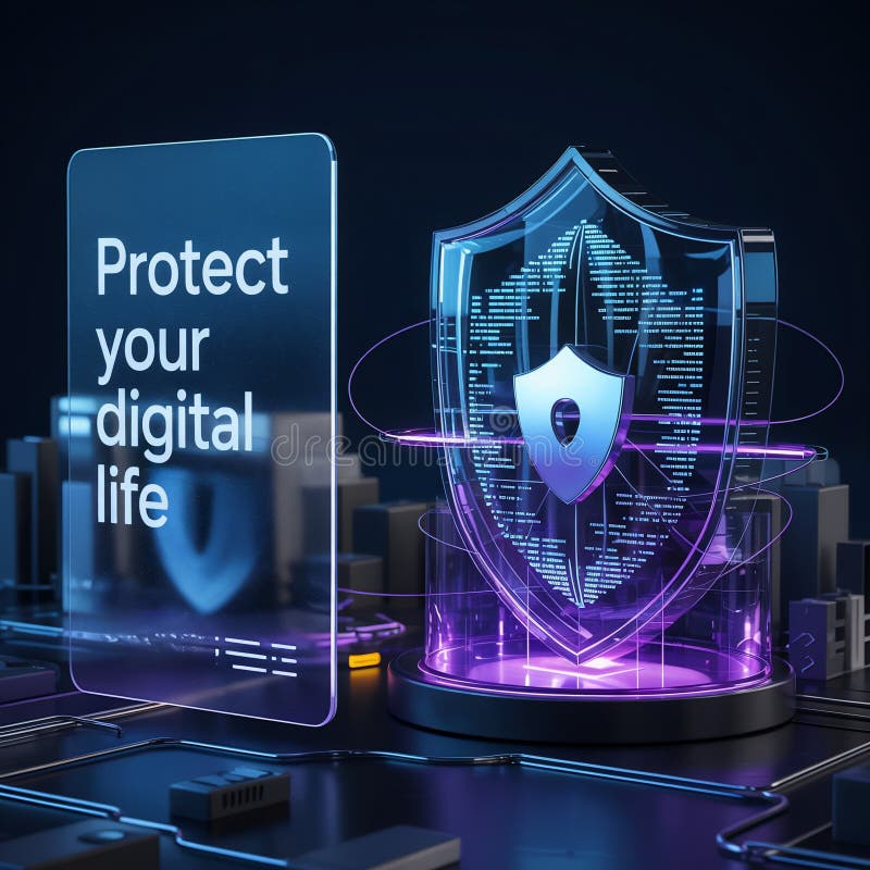 Digital Life Protection Concept with Shield and Smartphone Stock ...