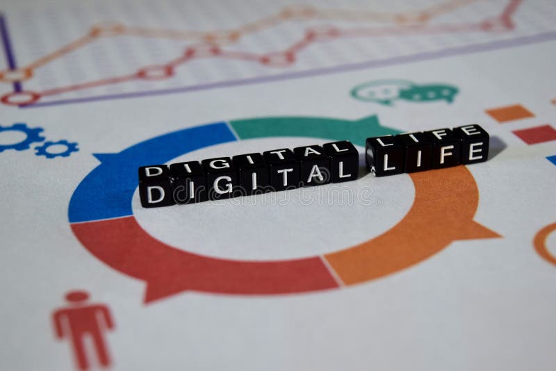 Digital Life on Wooden Blocks. Digital Device Network Graphic Overlay ...