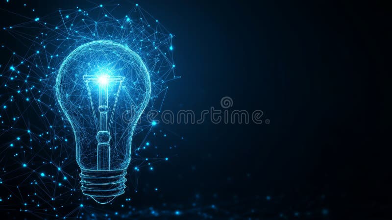 Digital Light Bulb Innovation and Network Connection on Black ...