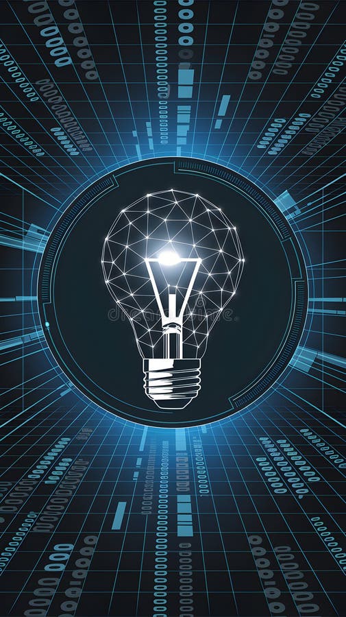 Digital Bulb Shows Network Flow, Glowing Against Binary Grid and ...