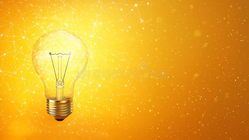 Digital Light Bulb on Yellow Technology Background. Abstract Idea ...