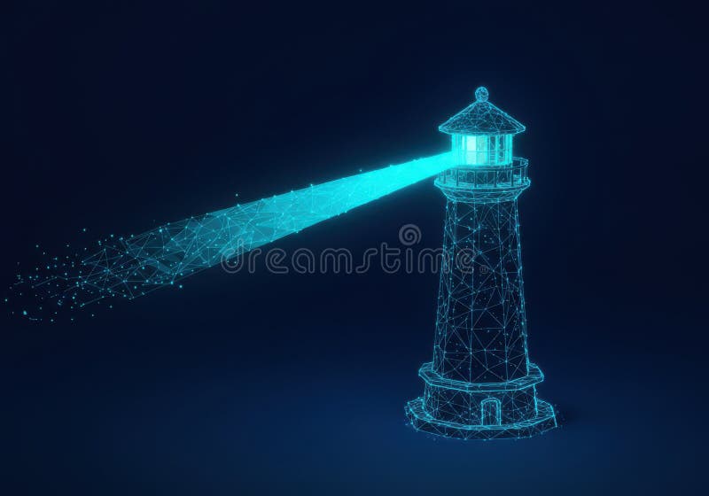 Digital Lighthouse Emitting a Bright Beam of Light in the Darkness ...
