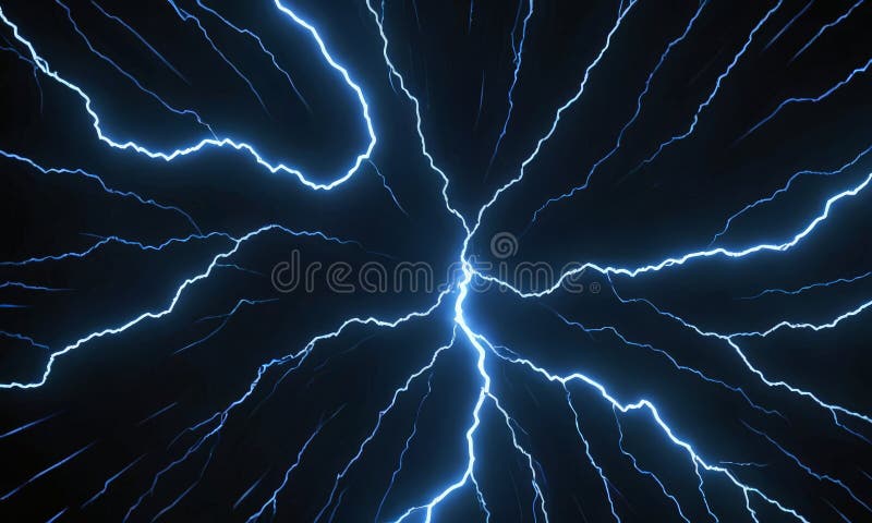 Digital Lightning Bolt, with Multiple Bright White Streaks Radiating ...