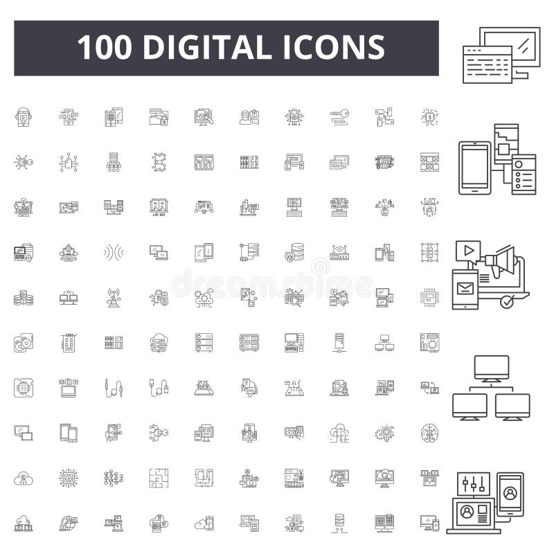 Digital Line Icons, Signs, Vector Set, Outline Illustration Concept ...