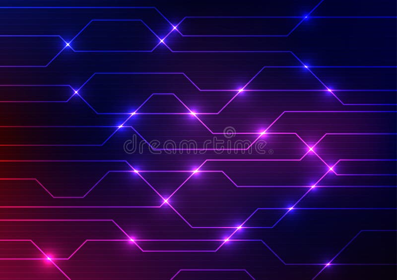 Digital Link Connecting Neon Light Line Technology Background Stock ...