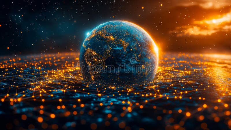 Digital links glow at dusk stock image. Image of lights - 372599463