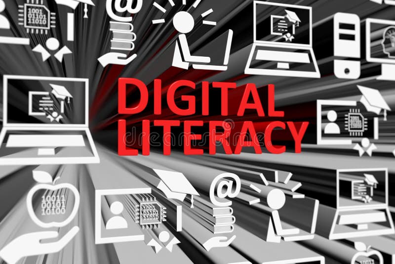 DIGITAL LITERACY Concept Blurred Background Stock Illustration ...