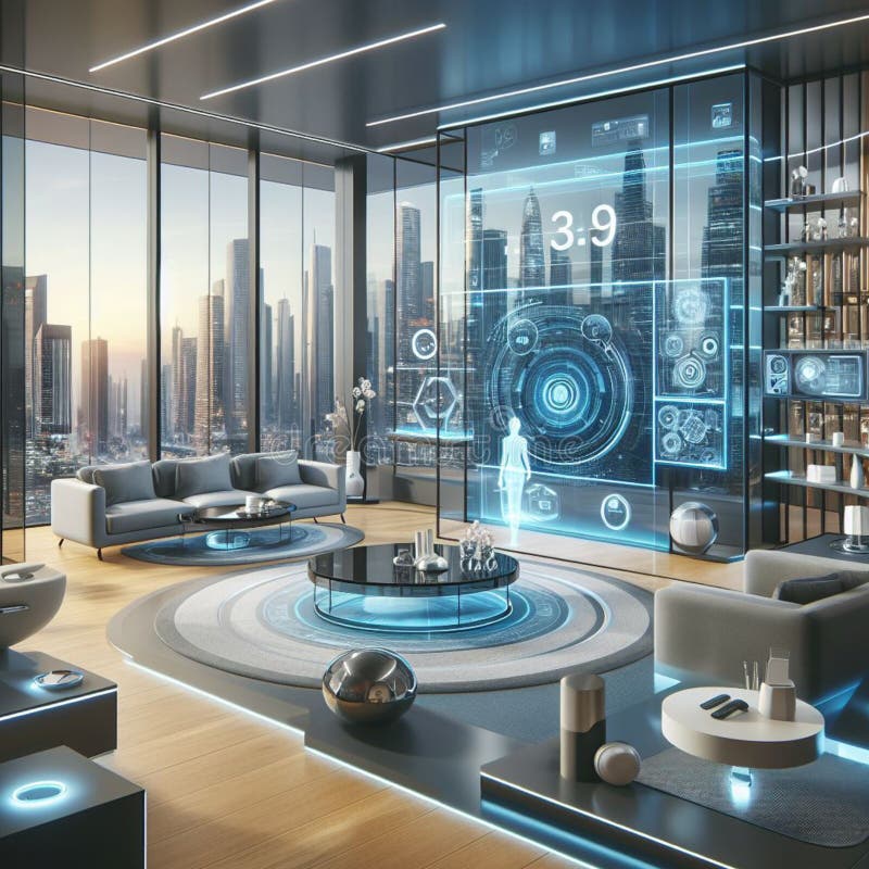 Digital Living Room Inside Design in Future Stock Illustration ...