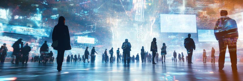 Digital Lobby Filled with Avatars Engaging in Social Interaction within ...