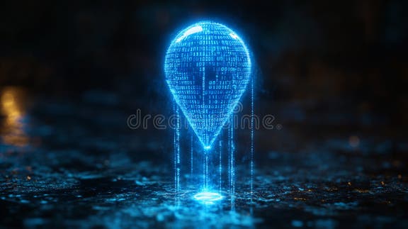 Digital Location Pin with Binary Code in Futuristic Data Network ...