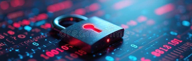 Digital Lock on Binary Code Background for Cybersecurity. Symbol of Protection for Internet ...
