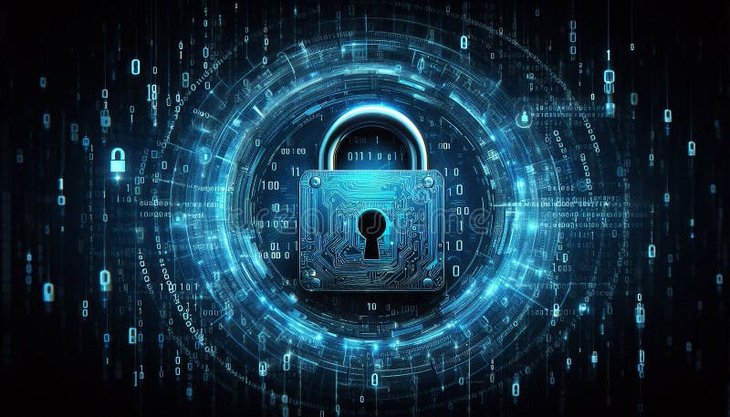 Digital Lock with Binary Code Background Stock Illustration ...