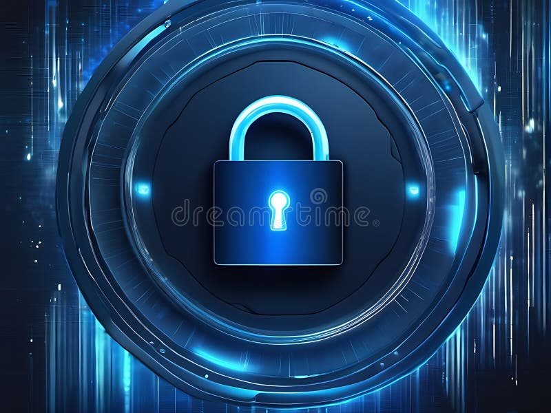 Digital Lock on Blue Circular Background Stock Illustration ...