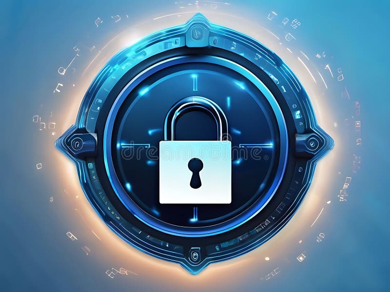 Digital Lock on Blue Compass Background Stock Illustration ...