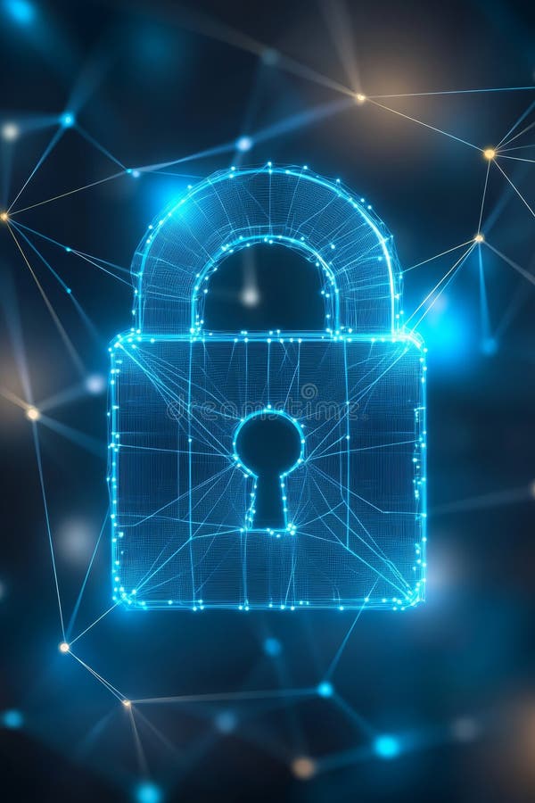 Digital Lock on Blue Technology Background, Abstract Privacy Icon with ...