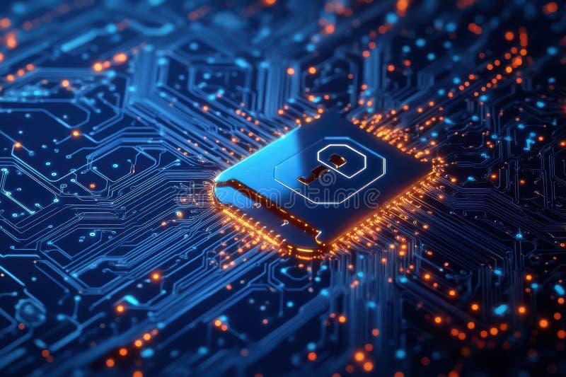 Digital Lock on Circuit Board Glowing Technology Security Background ...