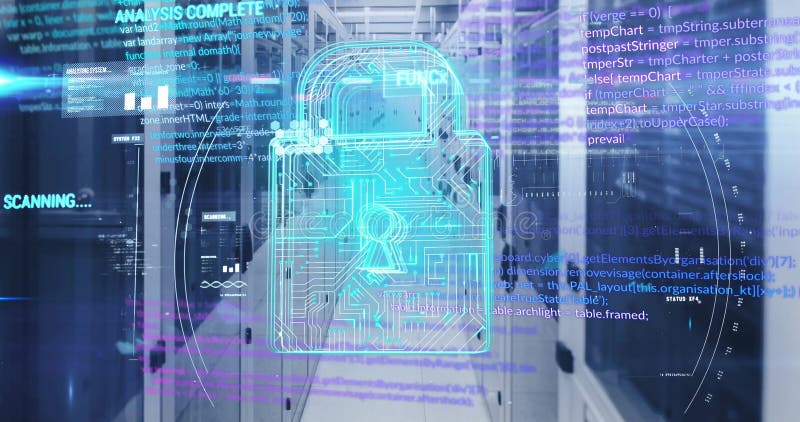 Digital Lock and Code Processing Animation Over Server Room Background Stock Video - Video of ...