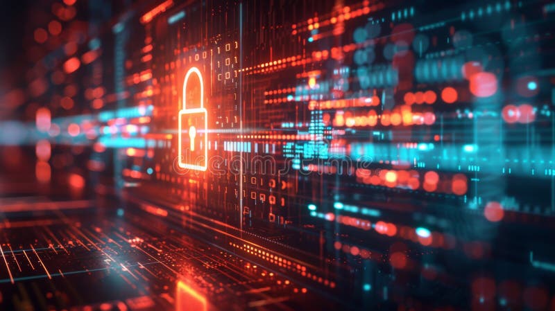 A Digital Lock on a Computer Screen, AI Stock Photo - Image of binary ...