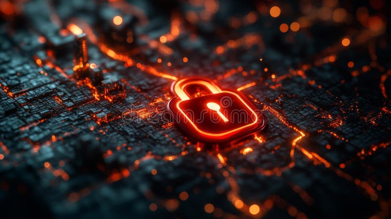 Digital Lock Concept in a Futuristic Virtual World Representing ...