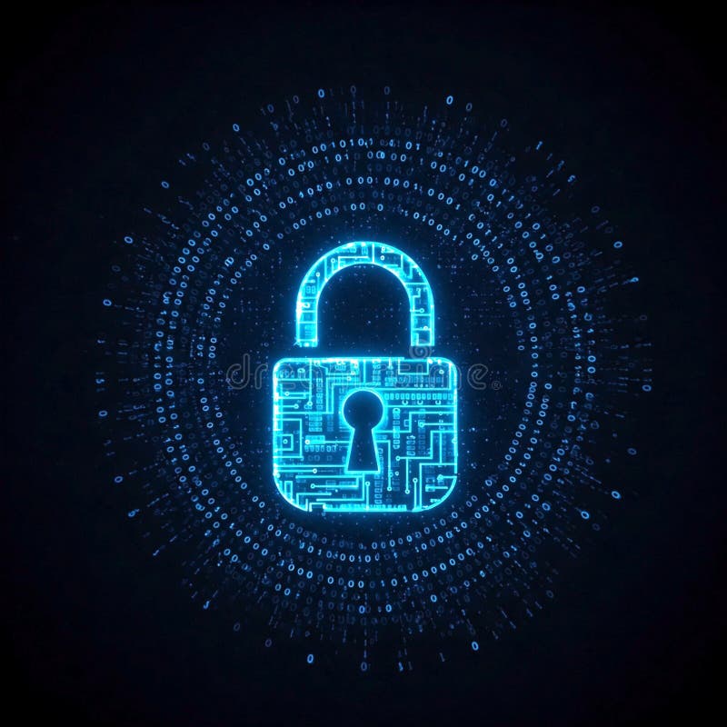 Ringed Secure Digital Lock Cybersecurity Symbol - AI Stock Illustration - Illustration of ...
