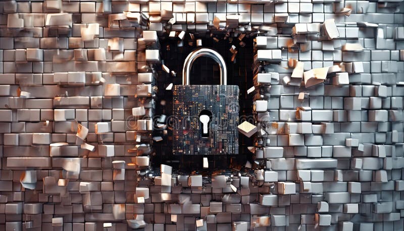 A Digital Lock on a 3D Pixelated Wall Disintegrate.created with the ...