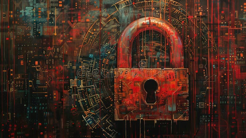 Digital Lock in Dark Red Cyber Space, Abstract Data Background, Secure ...