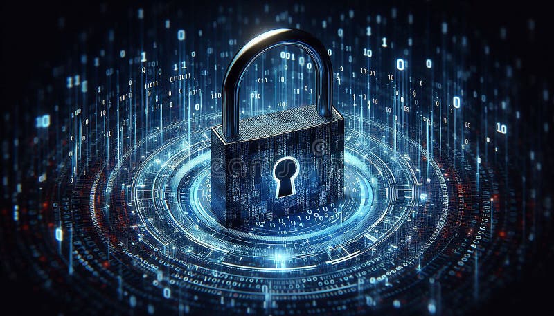 Digital Lock with Data and Binary Code Background Stock Illustration - Illustration of digital ...