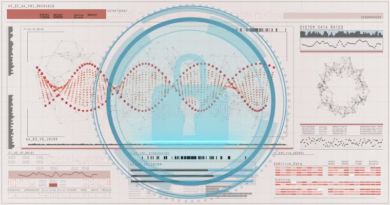 Digital Lock and Data Processing Animation Over Complex Network Interface Background Stock Video ...