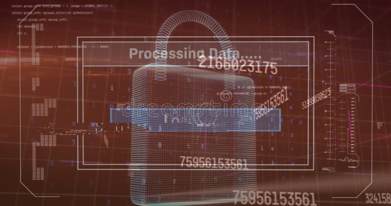 Digital Lock with Data Processing Overlay Showing Futuristic Interface Stock Illustration ...